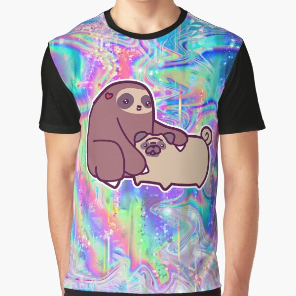 "Sloth and Pug Rainbow Holographic " Graphic T-Shirt for Sale by ...