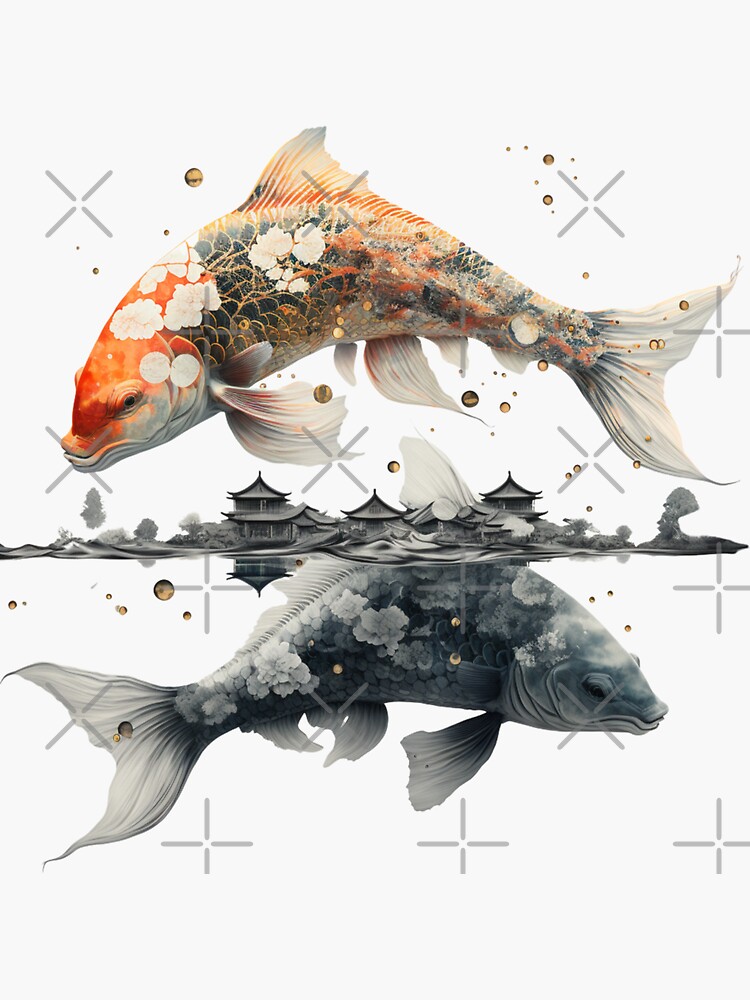"Double exposure japanese koi" Sticker for Sale by Mirochan80 | Redbubble