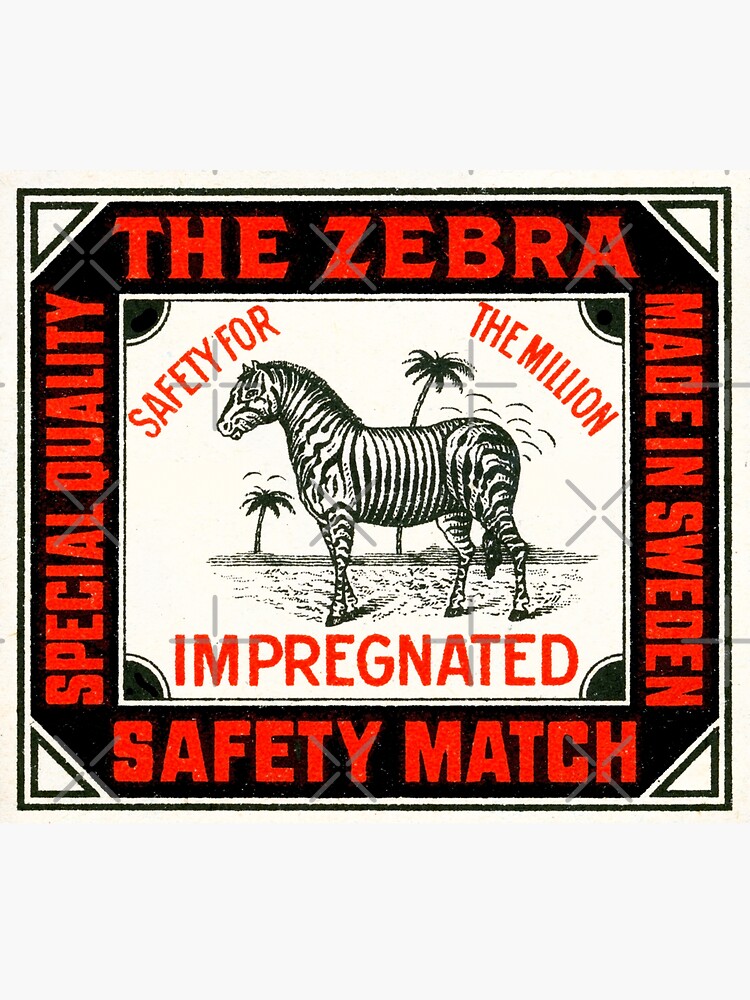 "Vintage Swedish Matchbox Art - Zebra Safety Match" Sticker for Sale by ...