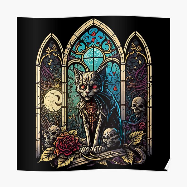 "Stained Glass Undead Cat" Poster for Sale by 9LivesCats | Redbubble