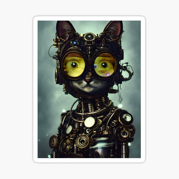 "Steampunk Cat - Modern Digital Art" Sticker for Sale by Ai-michiart ...