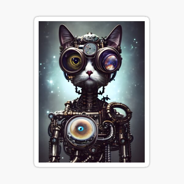 "Steampunk Cat - Modern Digital Art" Sticker for Sale by Ai-michiart ...
