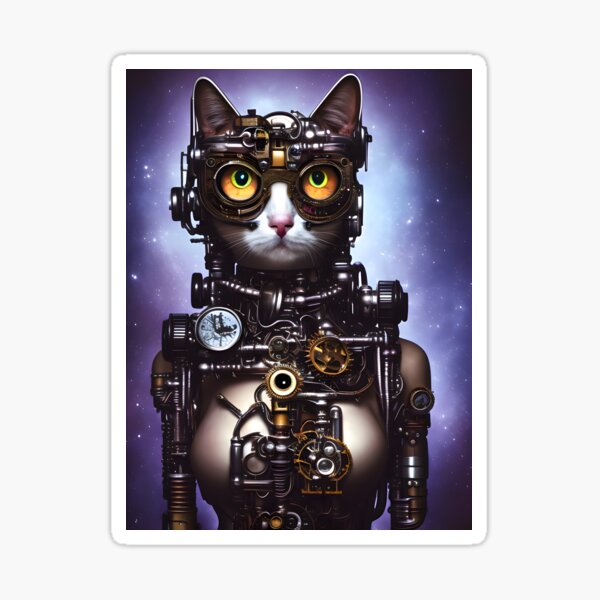 "Steampunk Cat - Modern Digital Art" Sticker for Sale by Ai-michiart ...