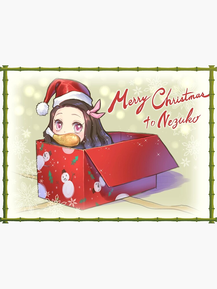 "Merry Christmas Nezuko! (on Red)" Sticker for Sale by PawsitiveMum3 ...