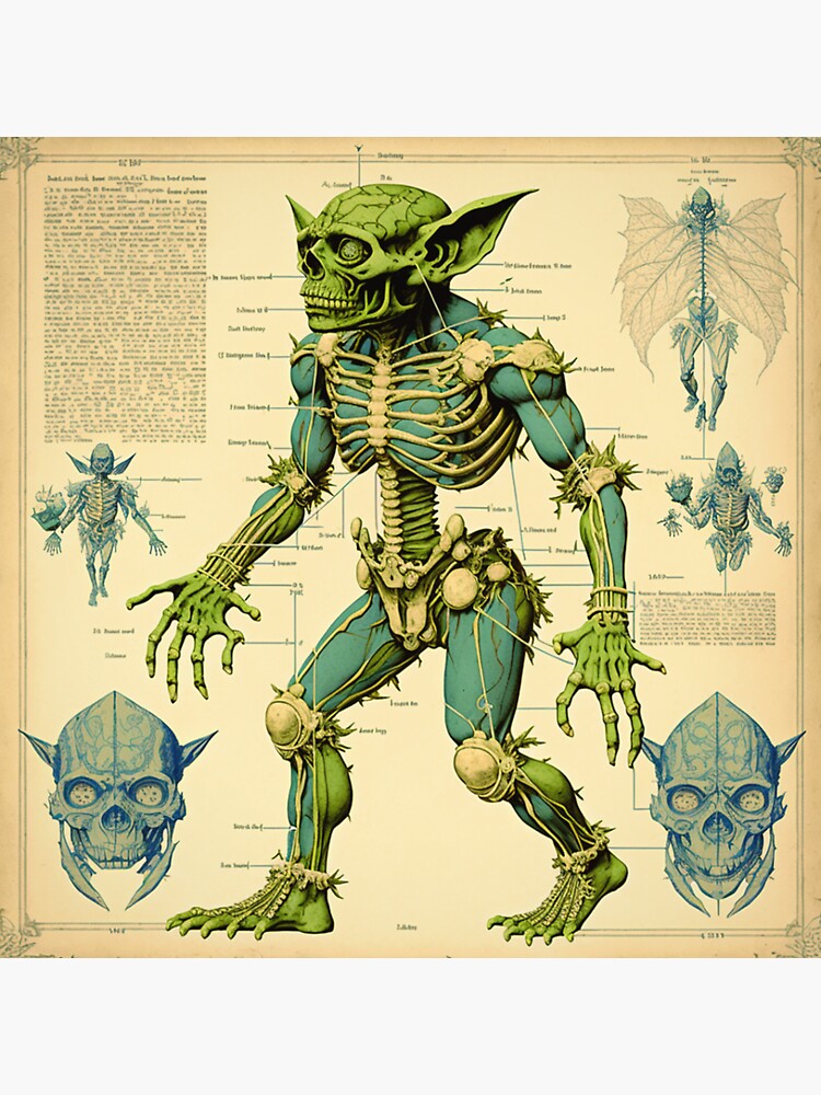 "Anatomical Goblin Blueprint Fantasy Page" Sticker for Sale by Itis ...