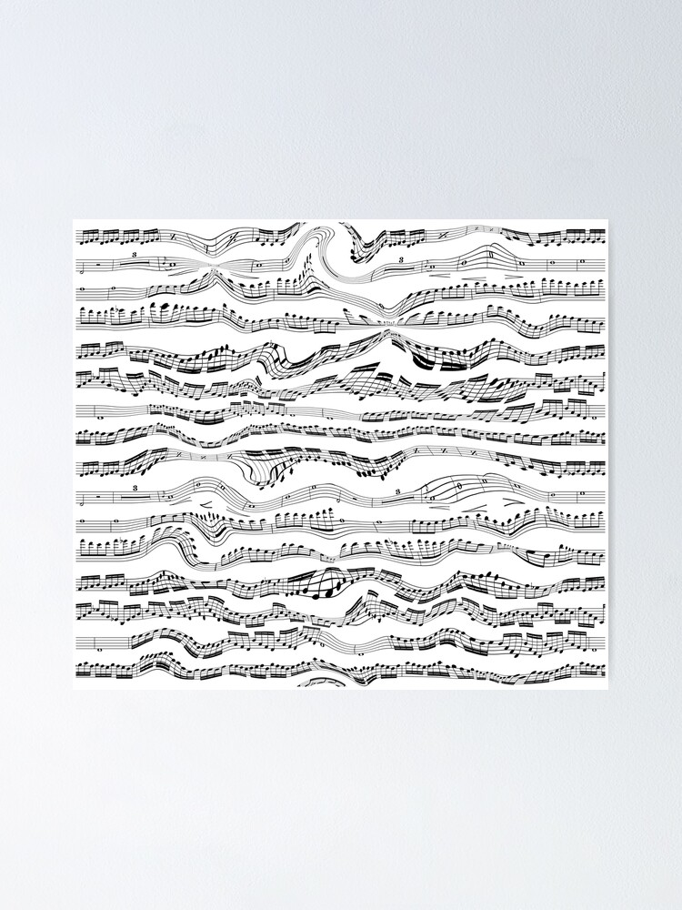 "Distorted music notes - sheet music black on white" Poster for Sale by ...