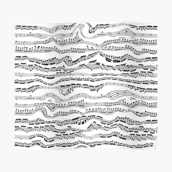 "Distorted music notes - sheet music black on white" Poster for Sale by ...