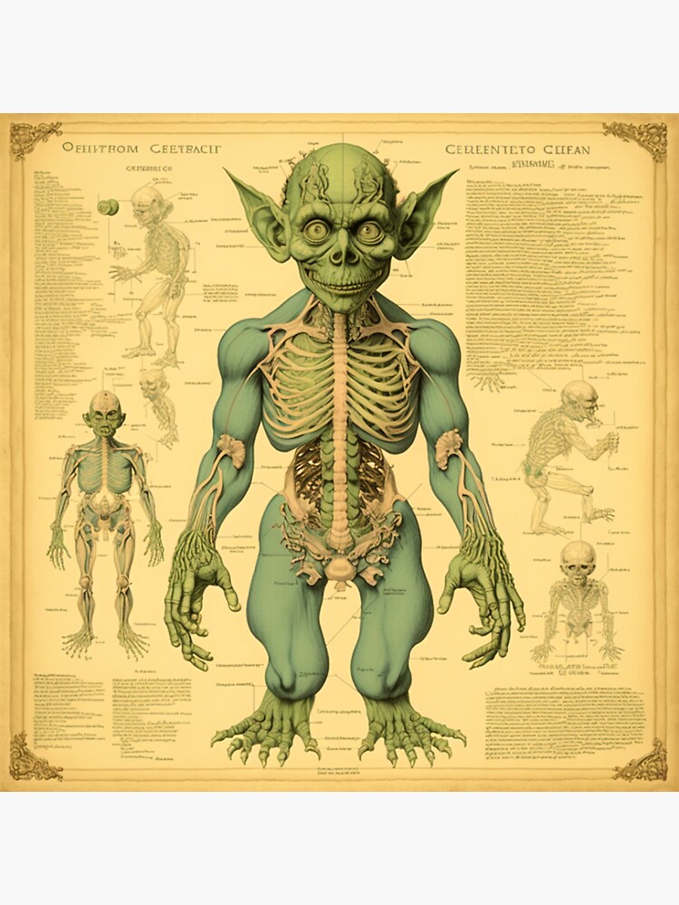 "Anatomical Goblin Blueprint Fantasy Page" Sticker for Sale by Itis ...