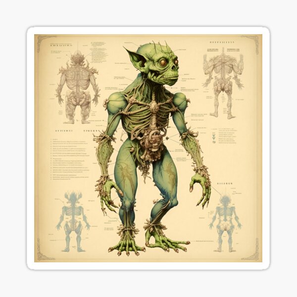 "Anatomical Goblin Blueprint Fantasy Page" Sticker for Sale by Itis ...