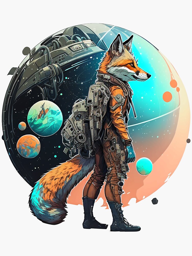 "Galactic Anthropomorphic Red Fox with an Abstract Interplanetary ...