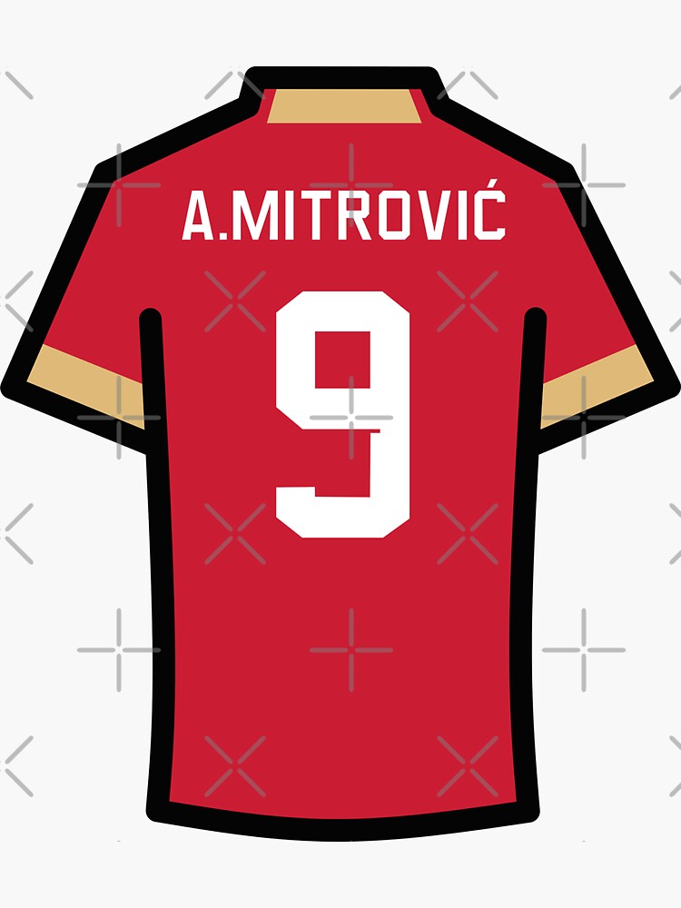 "Mitrovic #9 SRB Red Gold 22 Football Jersey" Sticker for Sale by ...