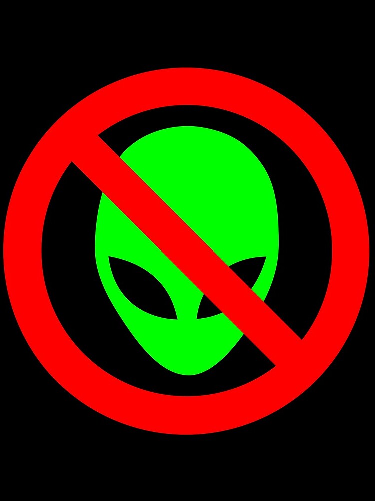 "Red Warning Sign No Aliens Allowed" Drawstring Bag by podartist ...