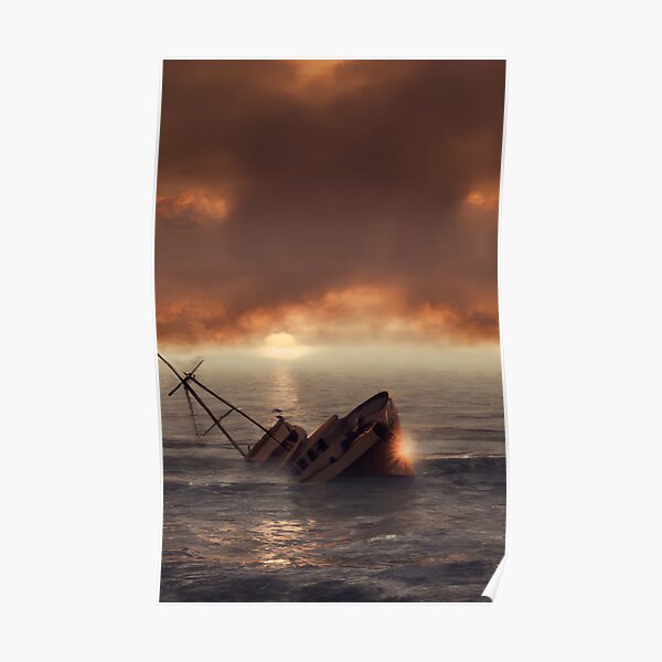 "Shipwrecked boat, painting" Poster for Sale by danharumi | Redbubble