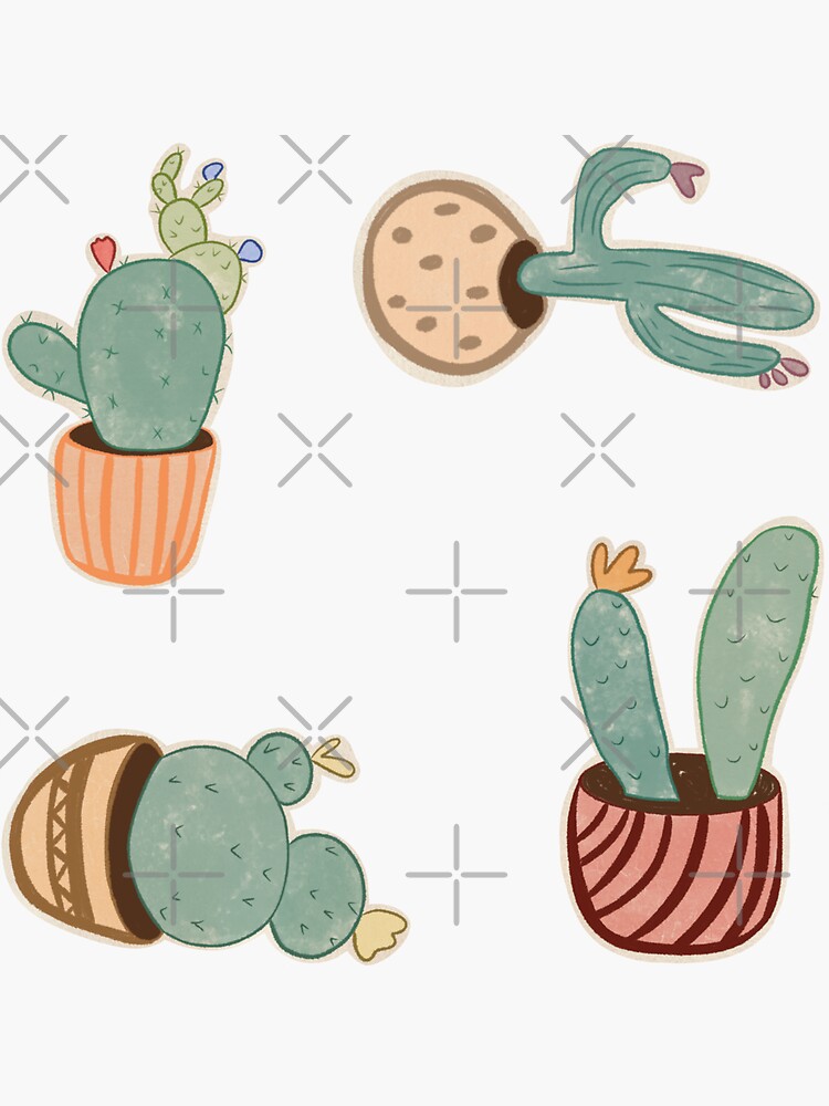 "Potted Cacti Variety Sticker Pack 4 count" Sticker for Sale by ...
