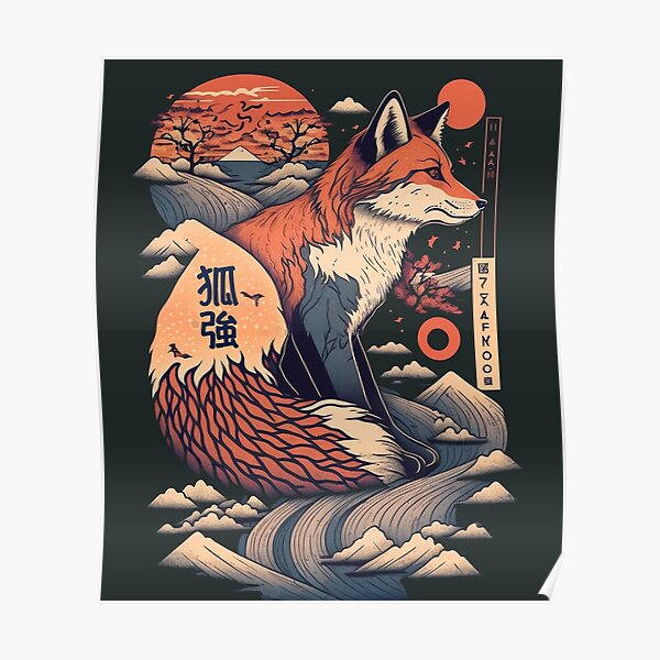 "Japanese Fox 2" Poster for Sale by TheSamuraiCat | Redbubble