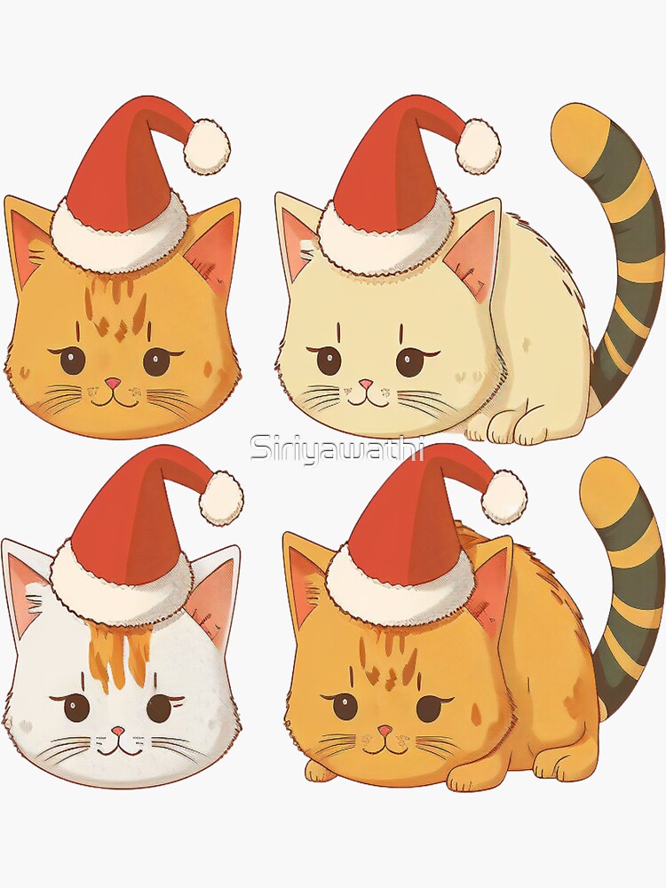 " Anime Style Christmas Cats Hats Clipart" Sticker for Sale by ...