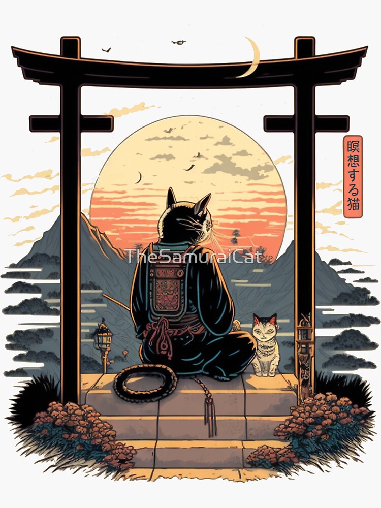 "Meditating Cat 3" Sticker for Sale by TheSamuraiCat | Redbubble
