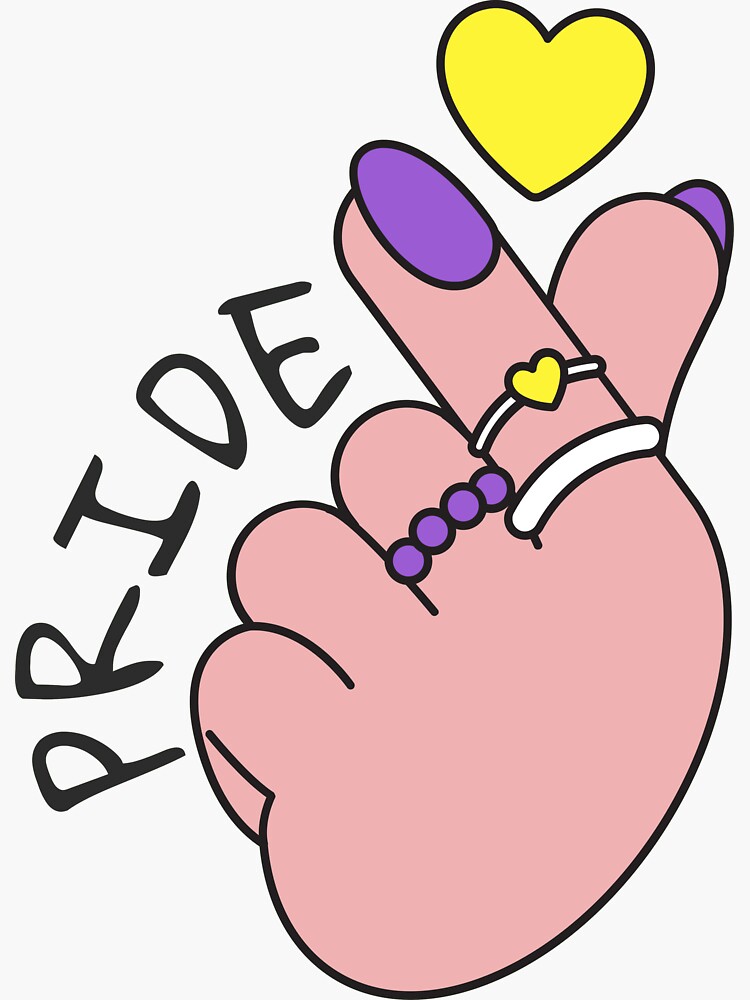 "Non-Binary Pride Love Symbol Fingers Korean Finger Heart" Sticker for ...