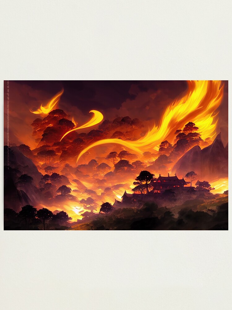 "Fantastic Flaming Forest and Temple - 4K Wallpaper Landscape of ...