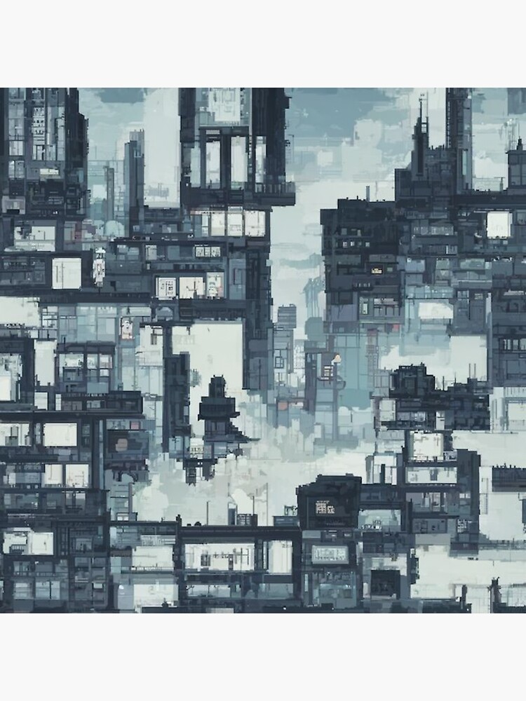 "Blue pixel city" Sticker for Sale by Misterplankton | Redbubble