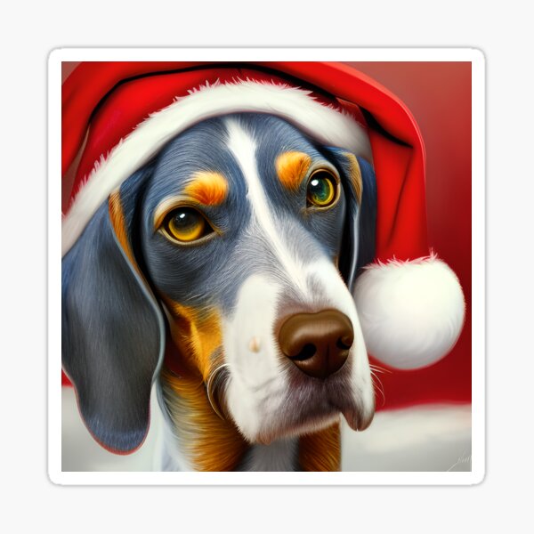 "Christmas Bluetick Coonhound Wearing A Santa Hat" Sticker for Sale by ...