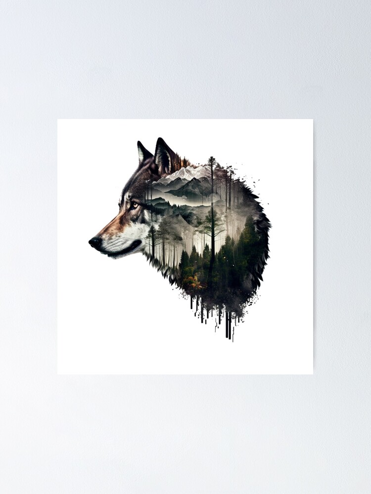 "Double exposure wolf" Poster for Sale by Mirochan80 | Redbubble