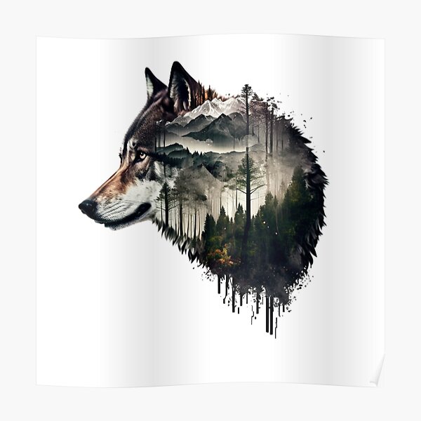 "Double exposure wolf" Poster for Sale by Mirochan80 | Redbubble