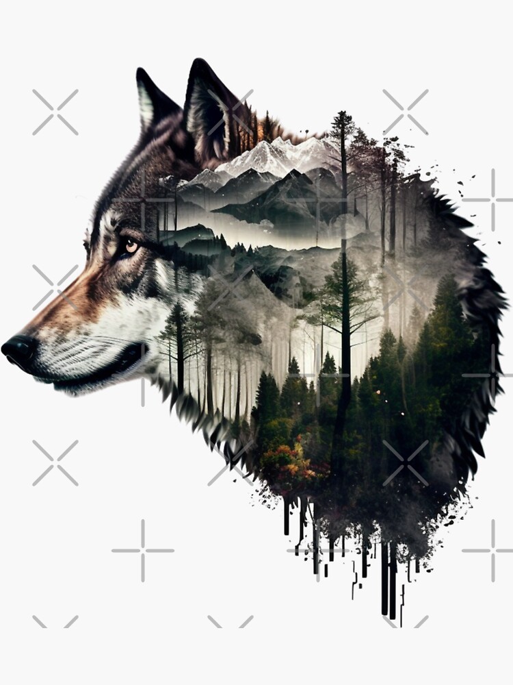 "Double exposure wolf" Sticker for Sale by Mirochan80 | Redbubble