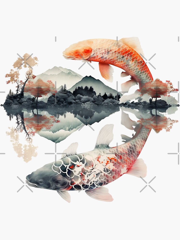 "Double exposure japanese koi" Sticker for Sale by Mirochan80 | Redbubble