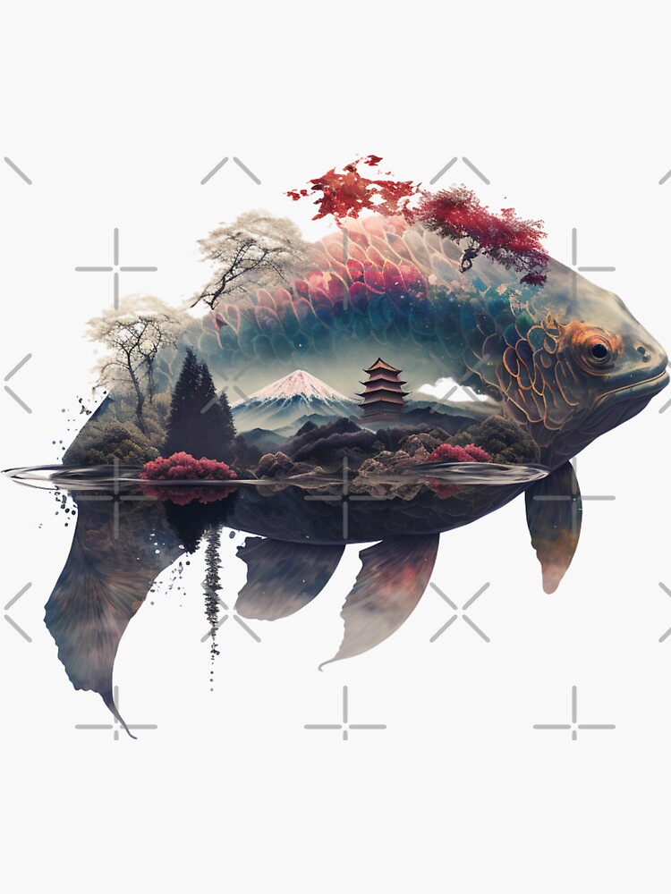 "Double exposure japanese koi" Sticker for Sale by Mirochan80 | Redbubble