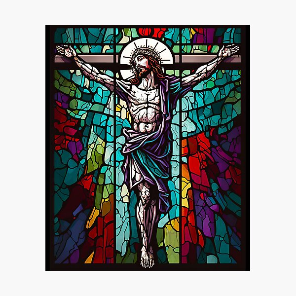 Lámina fotográfica «Jesús en la cruz, Jesús, Cruz cristiana, Vidrieras ...