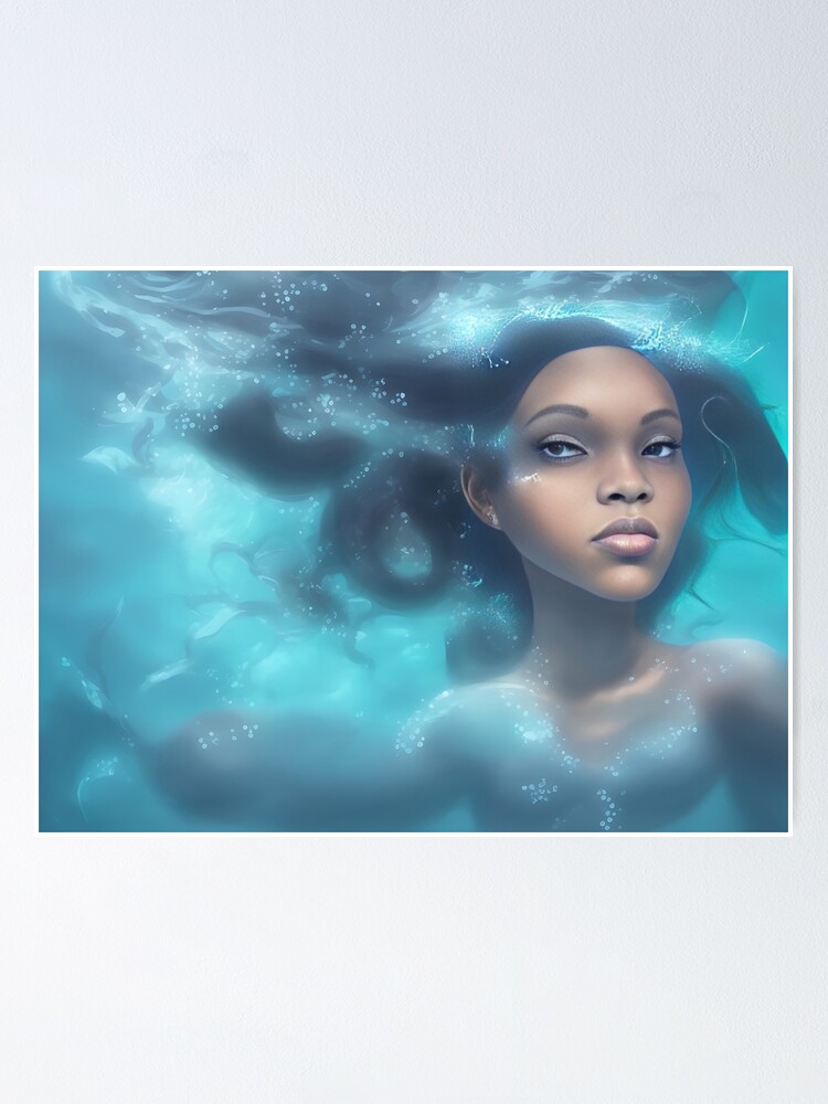 "Portrait of the Goddess of the Ocean Underwater (Black-African skin ...