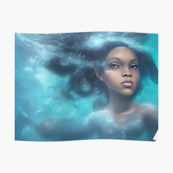 "Portrait of the Goddess of the Ocean Underwater (Black-African skin ...