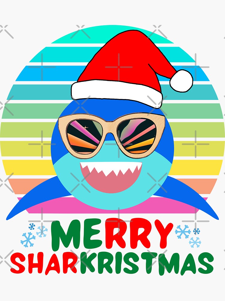 "Merry Christmas Shark Santa Claus" Sticker for Sale by ZooPrints ...