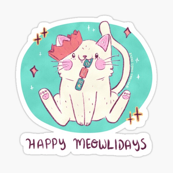 "Happy Meowlidays - Cute British Christmas Holiday Cat Pun" Sticker for ...