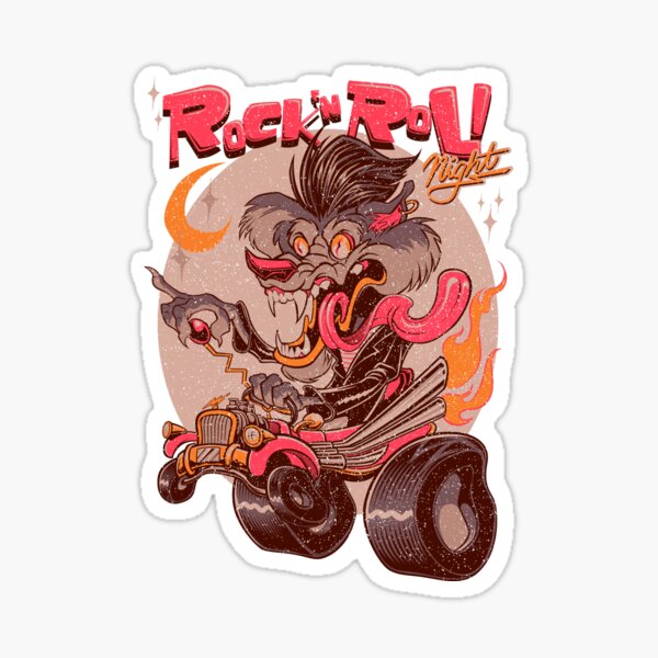 "Funny Rockers gift. Crazy rocker wolf driving his Hotrod to a Rock and ...