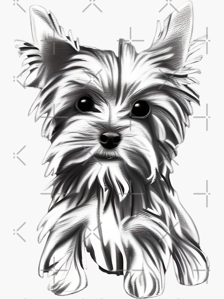 "White Yorkie Drawing Black and White, Best Yorkshire Terrier Gifts ...