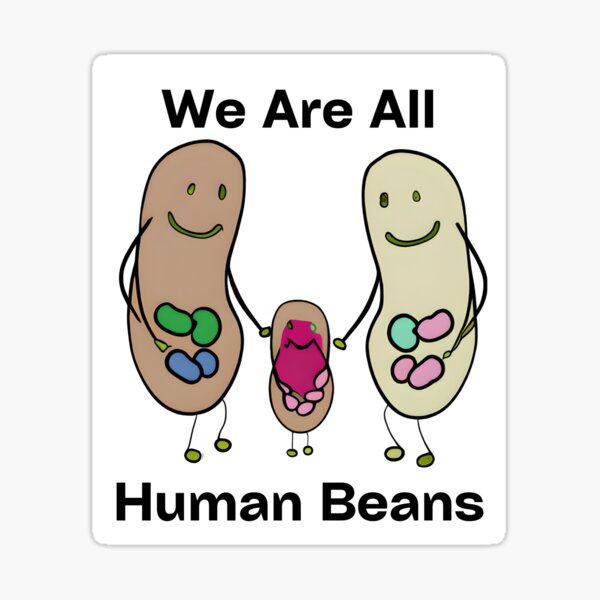 "We are all Human Beans Pun Shirt Cute Funny Cartoon" Sticker for Sale ...