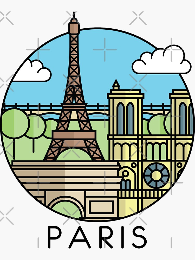 "Paris France Cartoon Design" Sticker for Sale by ginnunn | Redbubble