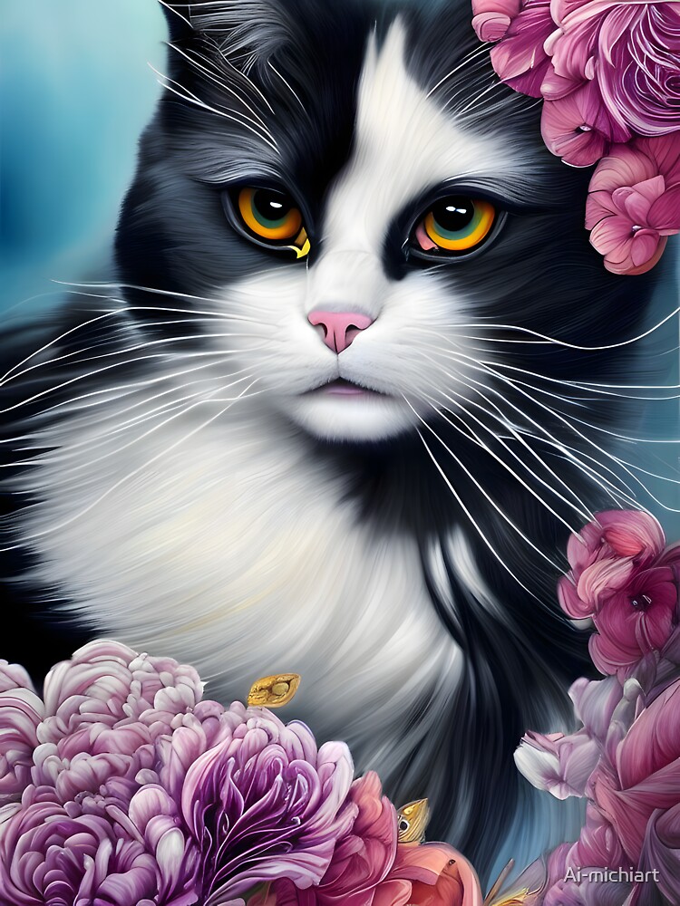 "Black and White Cat - Modern Digital Art" Sticker for Sale by Ai ...