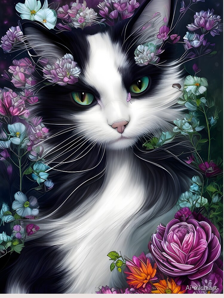 "Black and White Cat - Modern Digital Art" Poster for Sale by Ai ...