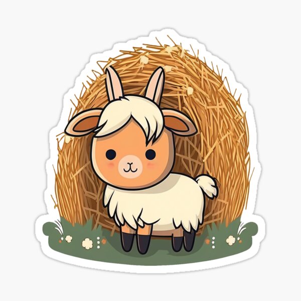 "A goat grazing in front of a mountain of straw" Sticker for Sale by ...