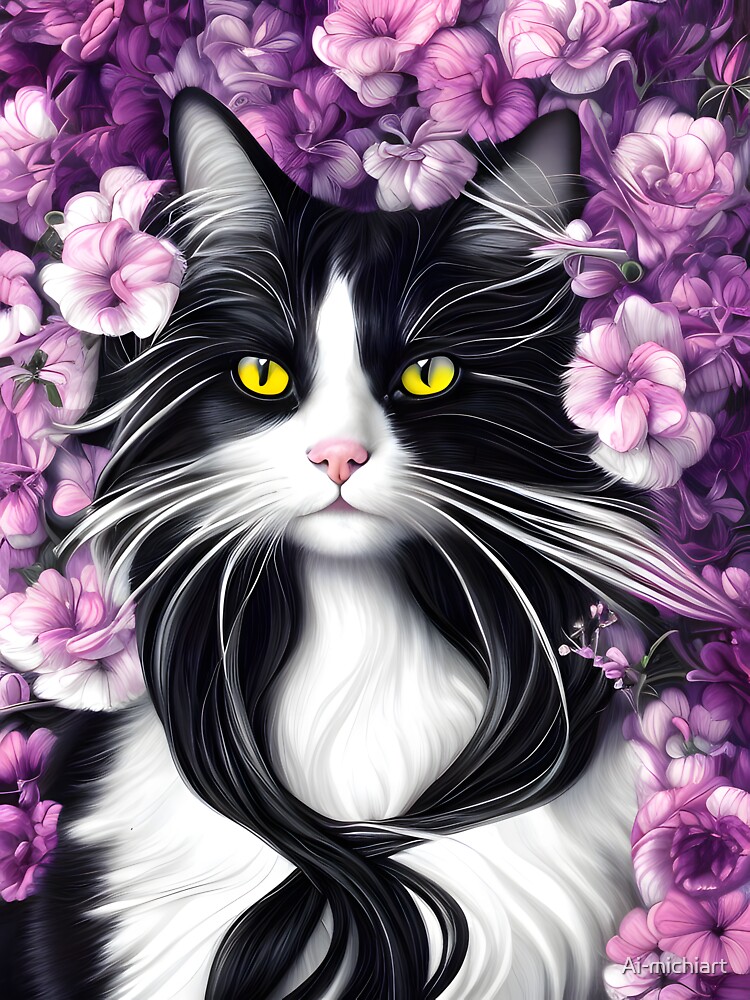 "Black and White Cat - Modern Digital Art" Sticker for Sale by Ai ...