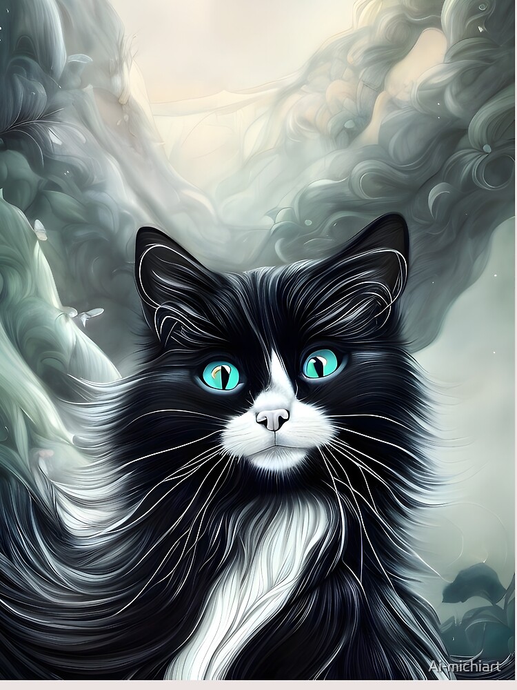 "Black and White Cat - Modern Digital Art" Poster for Sale by Ai ...