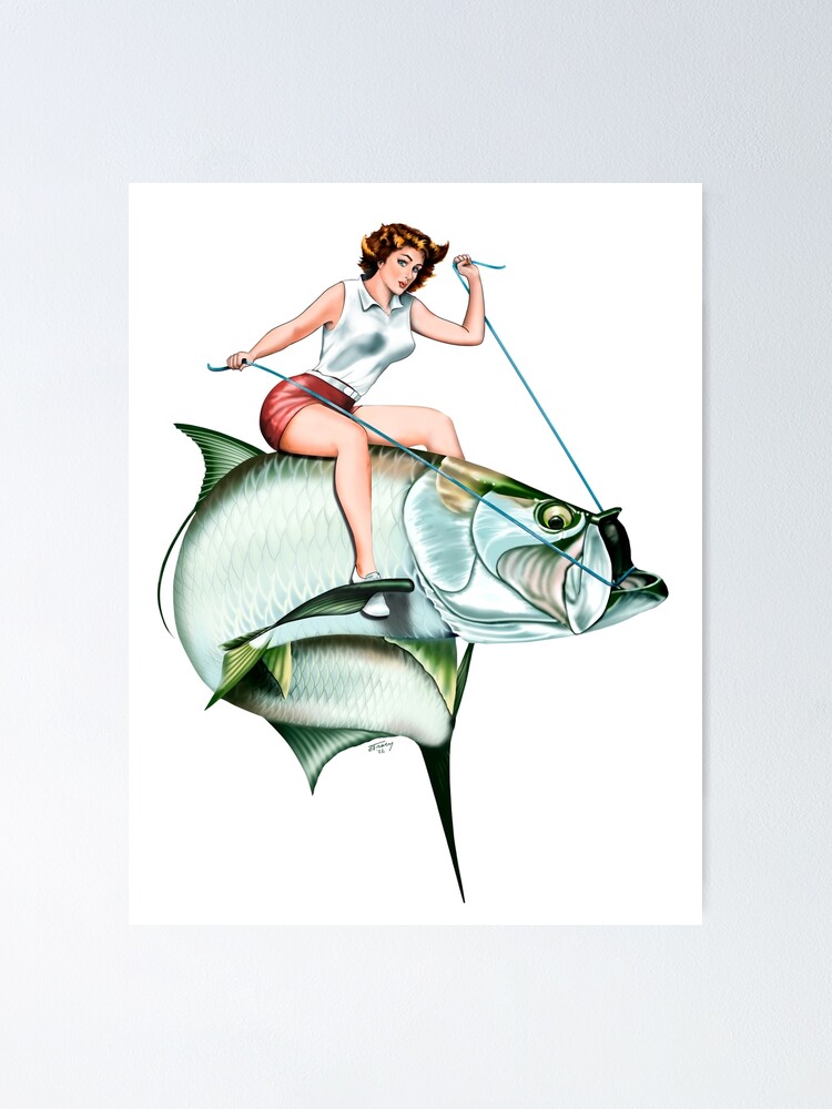 "Tarpon Rider pinup girl riding a tarpon" Poster for Sale by iColor4U ...