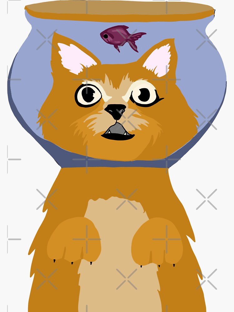 "Cat in fish bowl " Sticker for Sale by Robin-m-willems | Redbubble