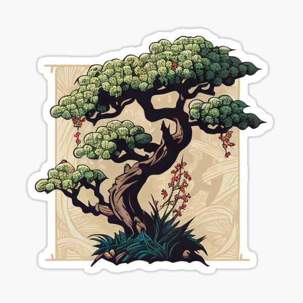 "Japanese Bonsai Tree Modern" Sticker for Sale by Bondoboxy | Redbubble