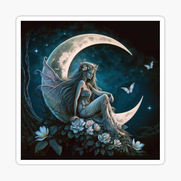"Fairy Art Crescent Moon - for display and wearables" Sticker for Sale ...