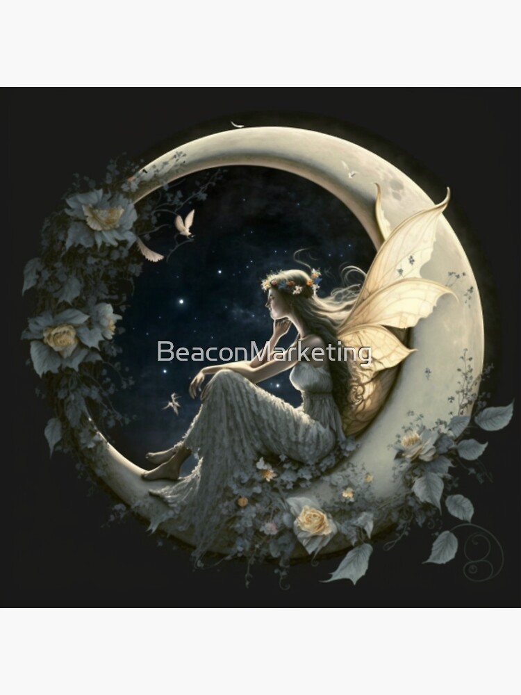 "Fairy Art With Crescent Moon – for display and wearables " Sticker for ...