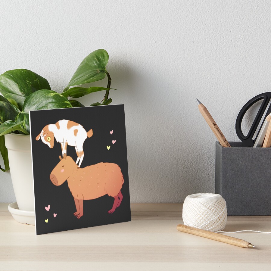 "capybara with a baby goat friend standing on its head - a cute cartoon ...